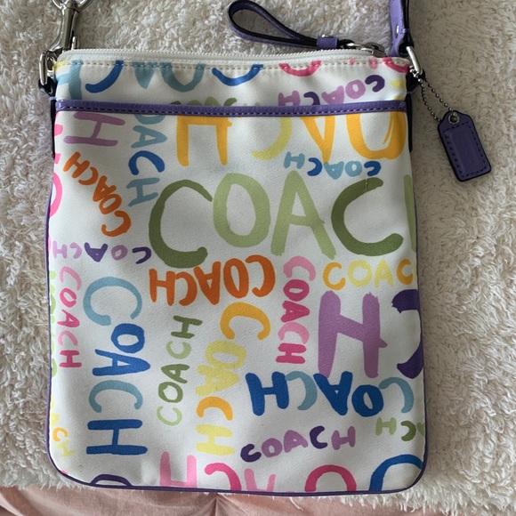 Coach | Bags | Coach Colorful Crossbody With Purple Strap | Poshmark